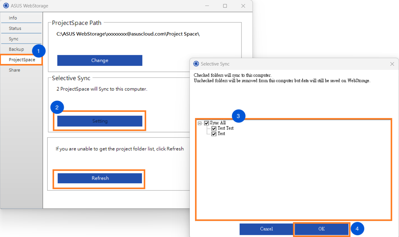 Syncing the "Project Folder" to your computer – ASUS WebStorage Support ...